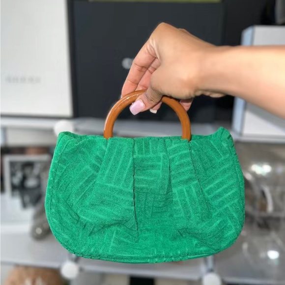 LuxFashionGalleria | Bags | Green Top Handle Jacquard Ruched Bag | Poshmark